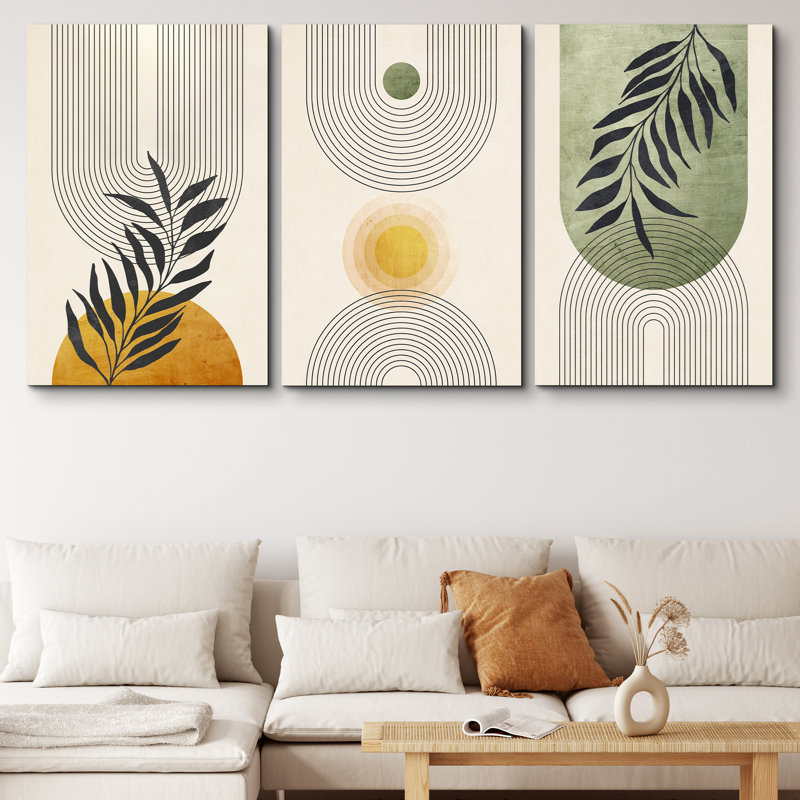 IDEA4WALL Mid Century Modern Boho Geometric Pastel Jungle Palm Leaf Abstract Nature - 3 Piece ...
